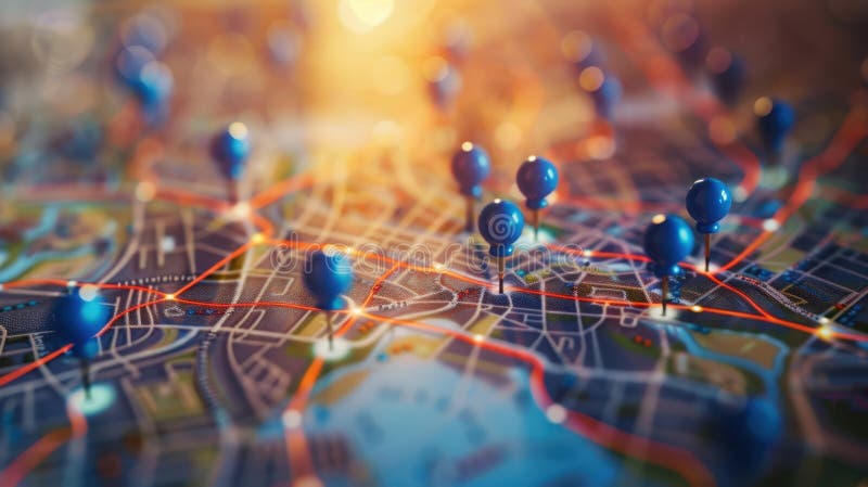 The Map with Blue Pins.AI Generated Image Stock Image - Image of ...