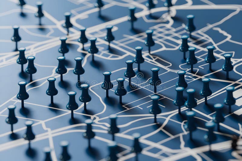 Map with Blue Pins Indicating Points of Interest in Organized Layout ...