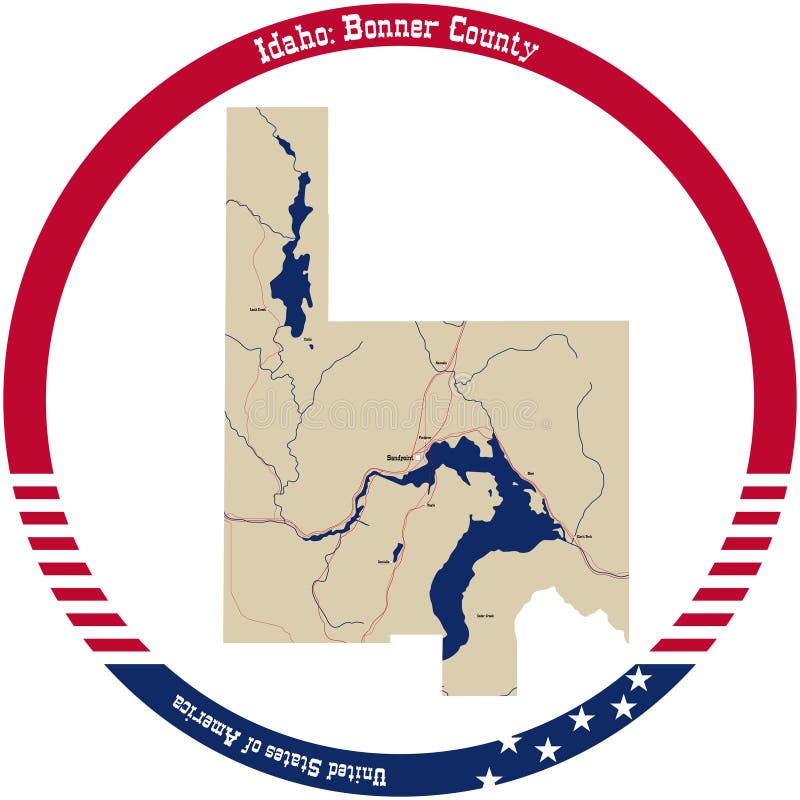 Map of Bonner County in Idaho, USA Stock Illustration - Illustration of ...