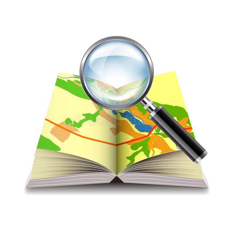 Map Book and Magnifier on White Vector Stock Vector - Illustration of ...