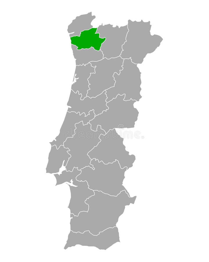 Braga District Portuguese Republic, Portugal Map Vector Illustration ...