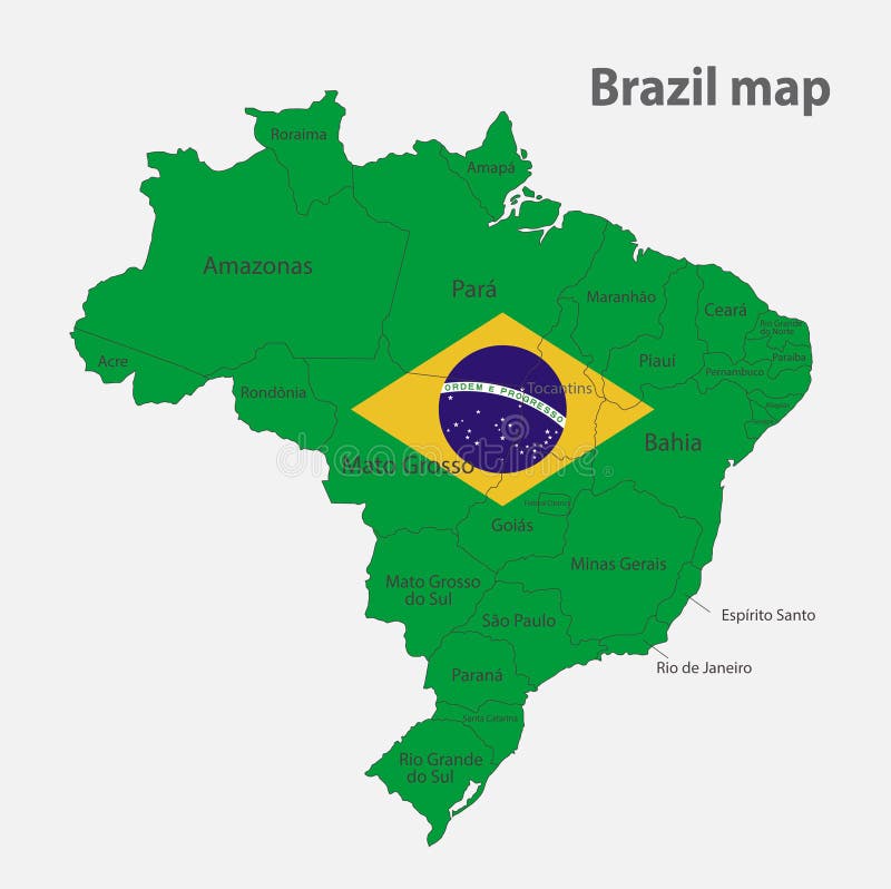 Map of the Brazil in the Colors of the Flag with Administrative ...
