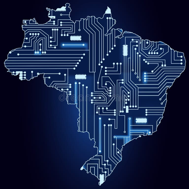 Map of Brazil with Electronic Circuit Stock Vector - Illustration of ...