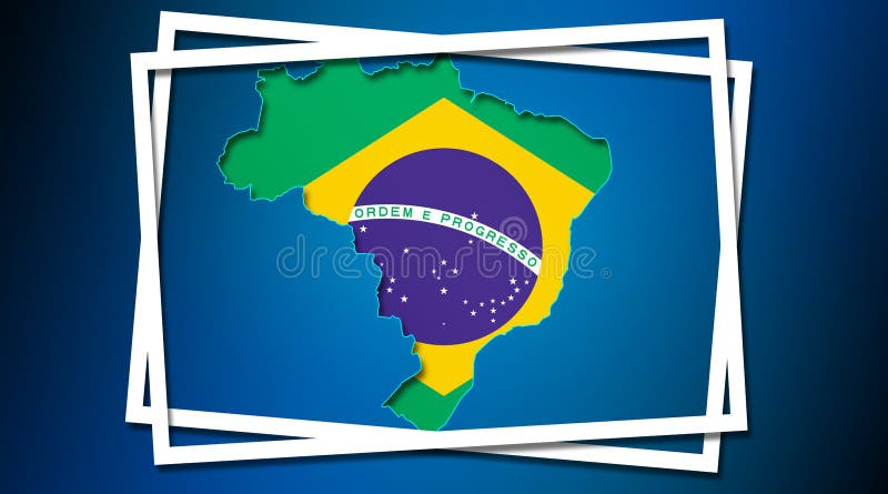 Map of Brazil Land Border with Flag in White Frames Stock Illustration ...