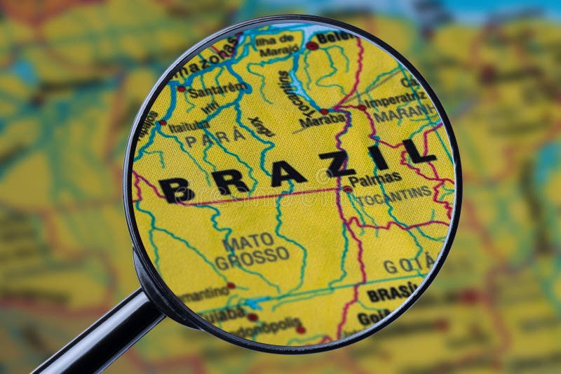 Map of BRAZIL through Magnifying Glass. Stock Photo - Image of lens ...