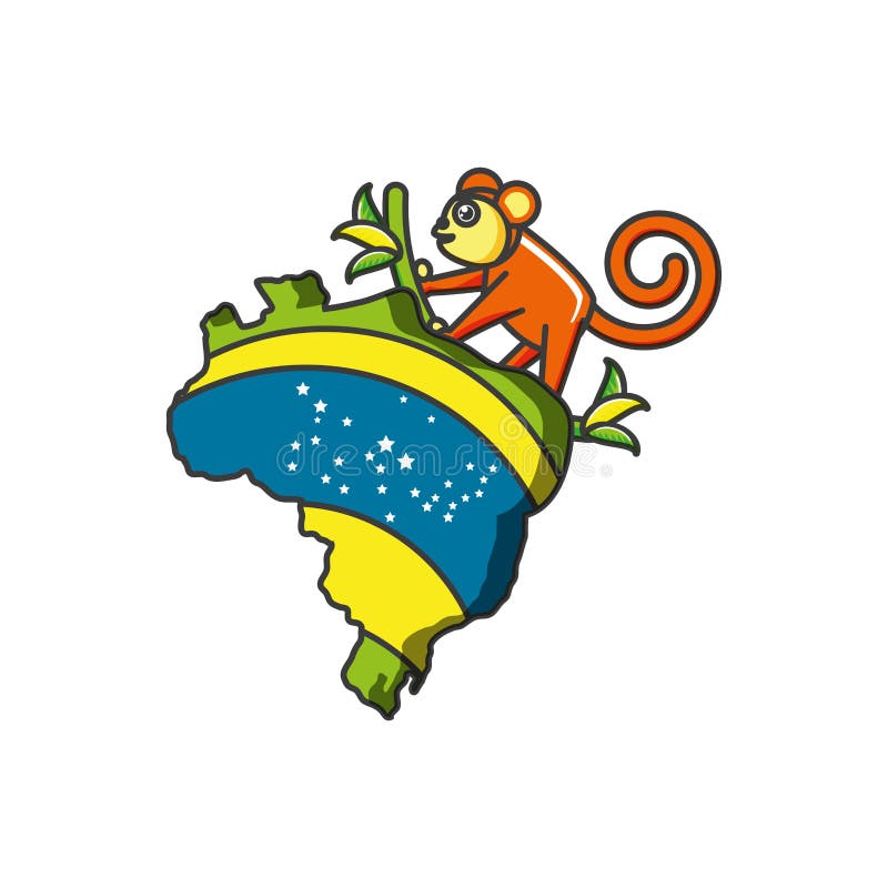 Map of Brazil with Monkey Animal Stock Illustration - Illustration of ...