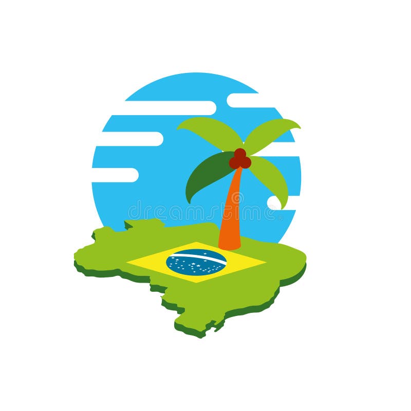 Map of Brazil with Palm Tree Stock Illustration - Illustration of ...