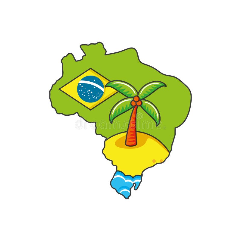 Map of Brazil with Palm Tree Stock Illustration - Illustration of ...