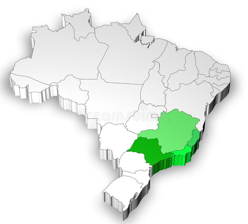 Three Dimensional Map of Brazil with South Region Stock Illustration ...