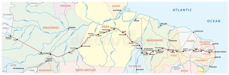 Map of the Brazilian Road Transamazonica BR 230.eps Stock Vector ...