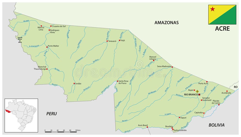 Map of the Brazilian State of Acre Stock Vector - Illustration of ...