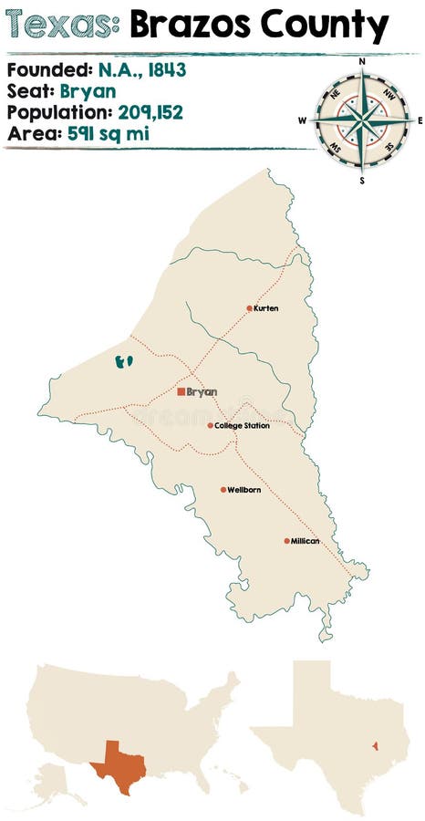 Brazos County, Texas Map Vector Stock Vector - Illustration of bryan ...