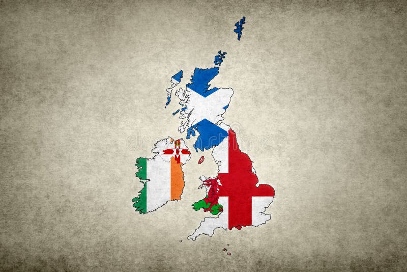 Map of the British Isles with Its Flag Printed on an Old Paper Stock ...