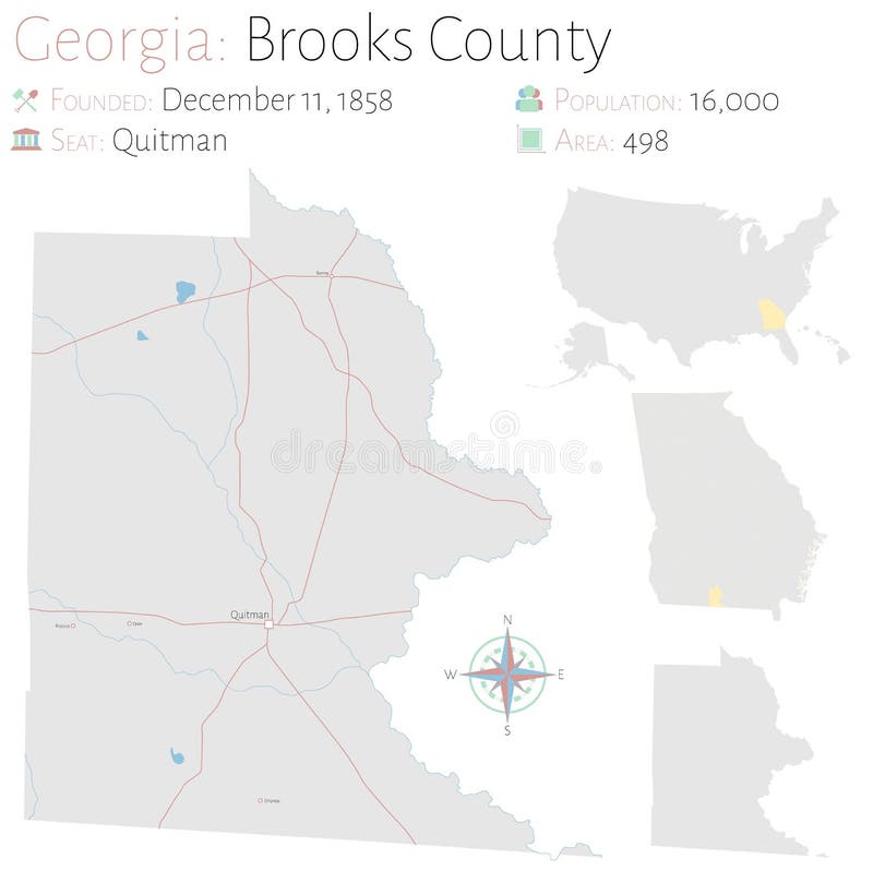 Map of Brooks County in Georgia Stock Vector - Illustration of ...