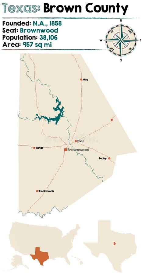 Map of Brown County in Texas Stock Vector - Illustration of colorful ...