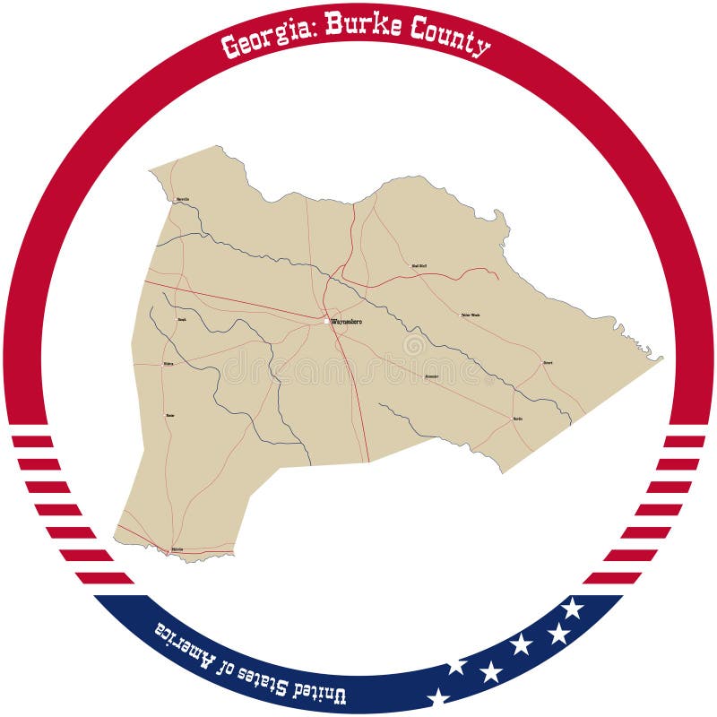 Map of Burke County in Georgia, USA Stock Vector - Illustration of ...