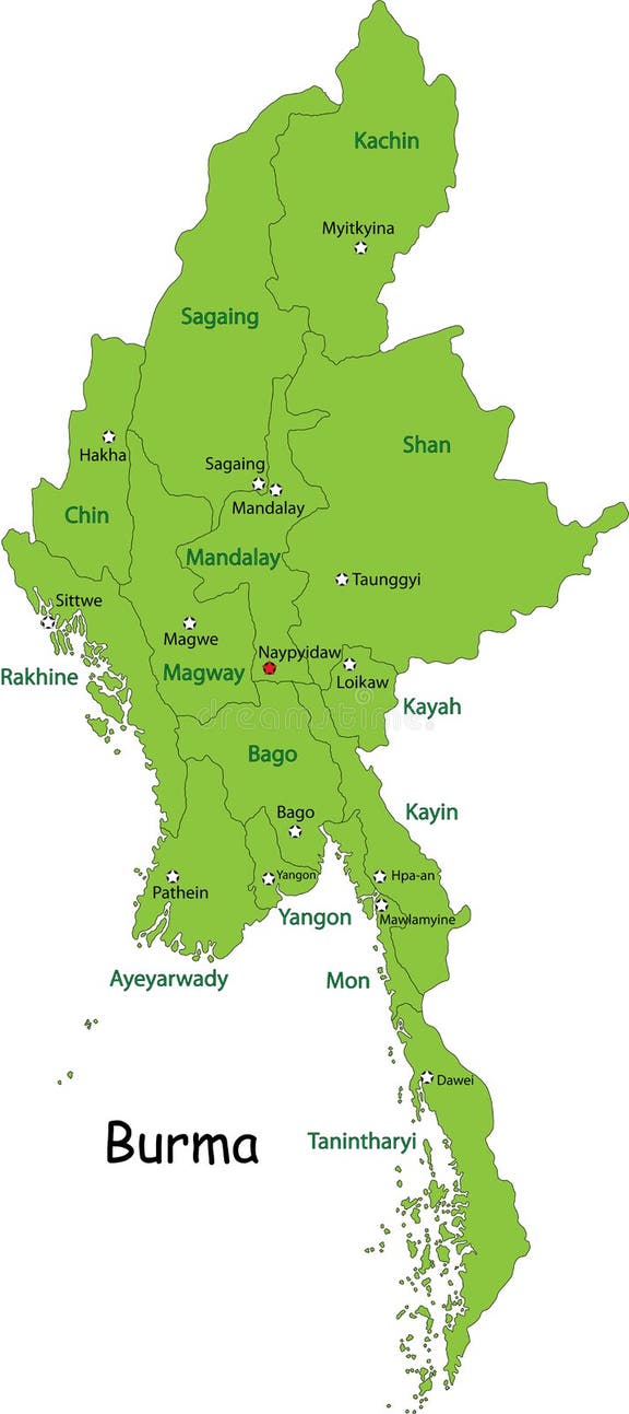 Map of Burma stock vector. Illustration of colorful, district - 8930929