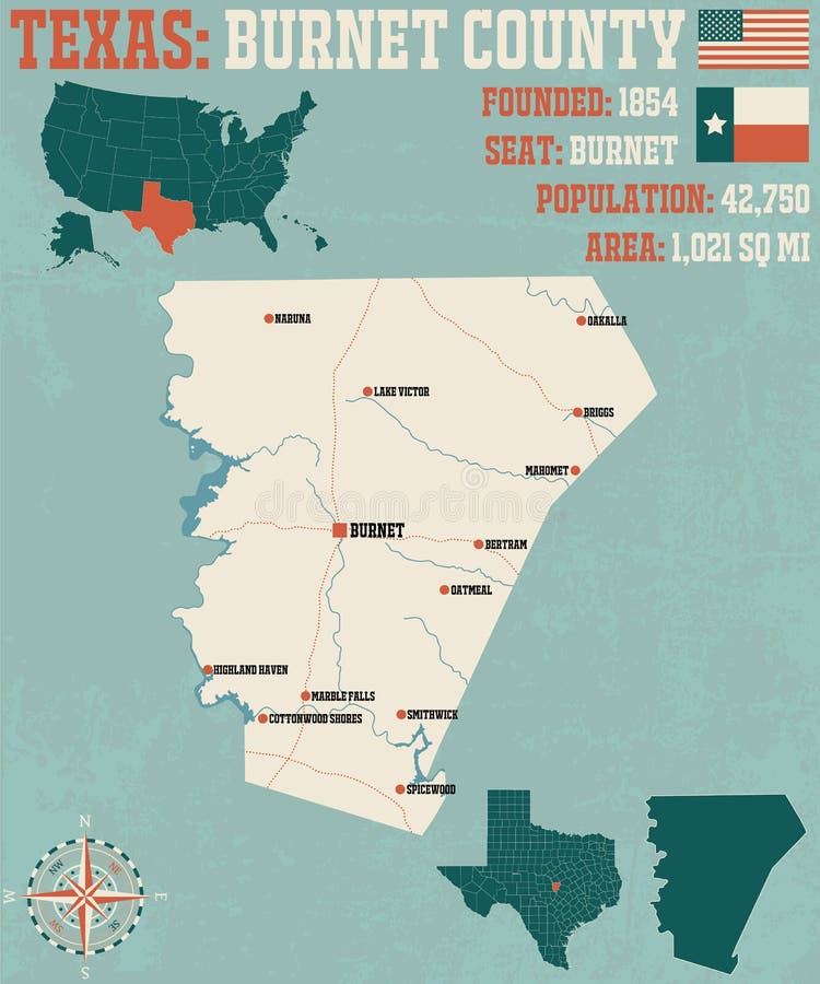 Map of Burnet County in Texas Stock Vector - Illustration of federal ...