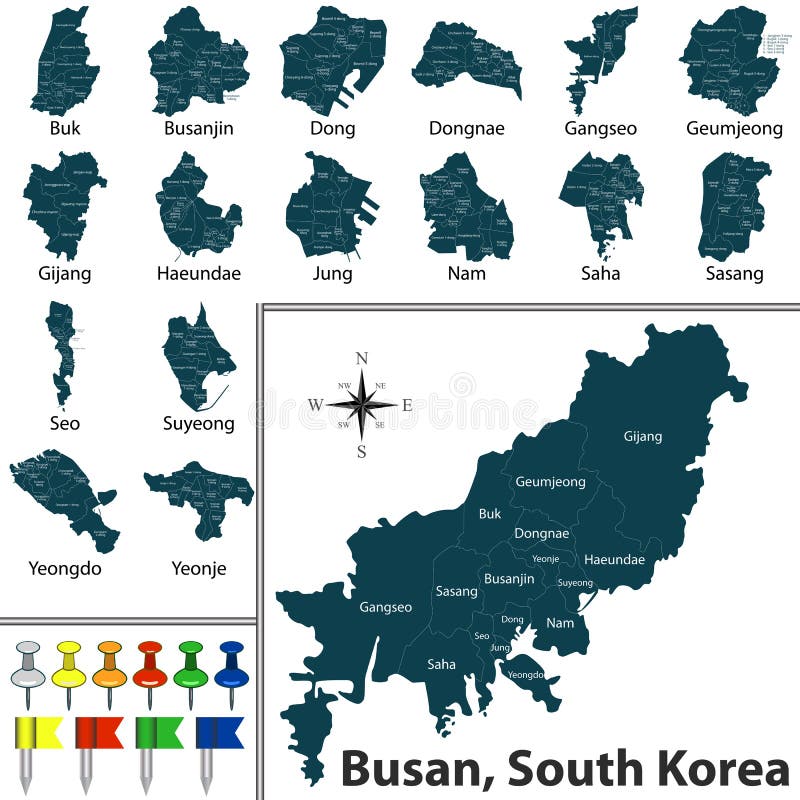 Map of Busan with Districts Stock Vector - Illustration of areas ...