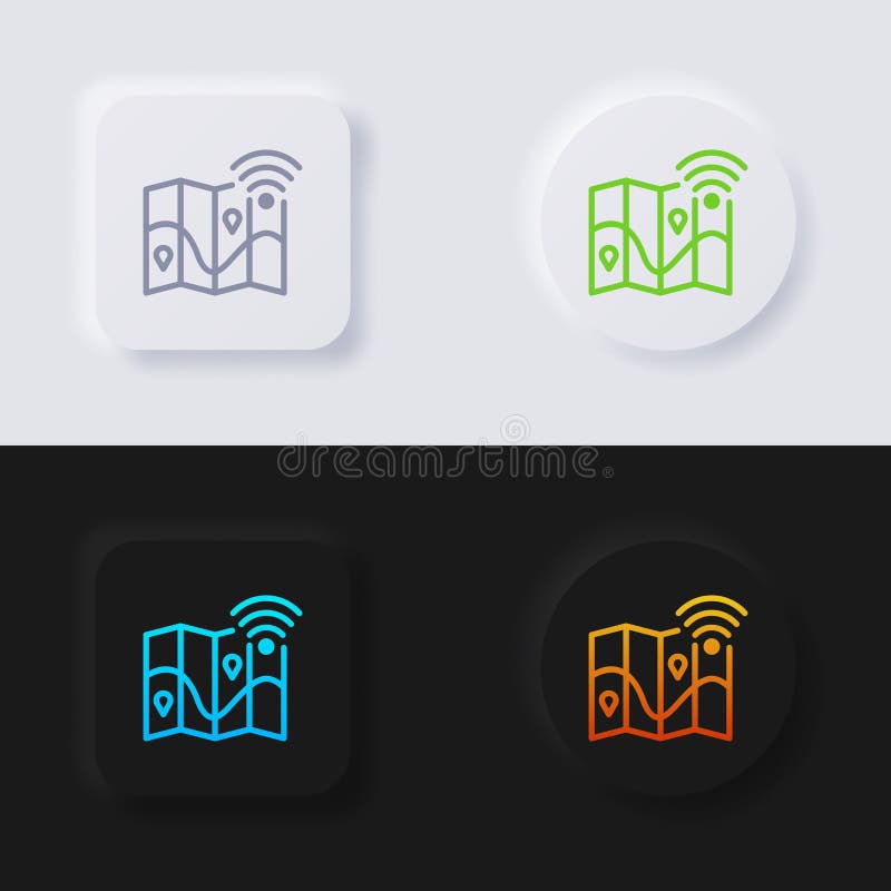 Map Button Icon Set, Multicolor Neumorphism Button Soft UI Design ...