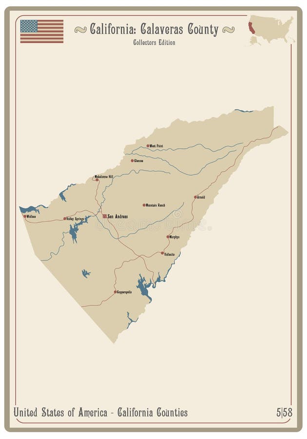 Calaveras County, California Outline Map Set Stock Vector ...