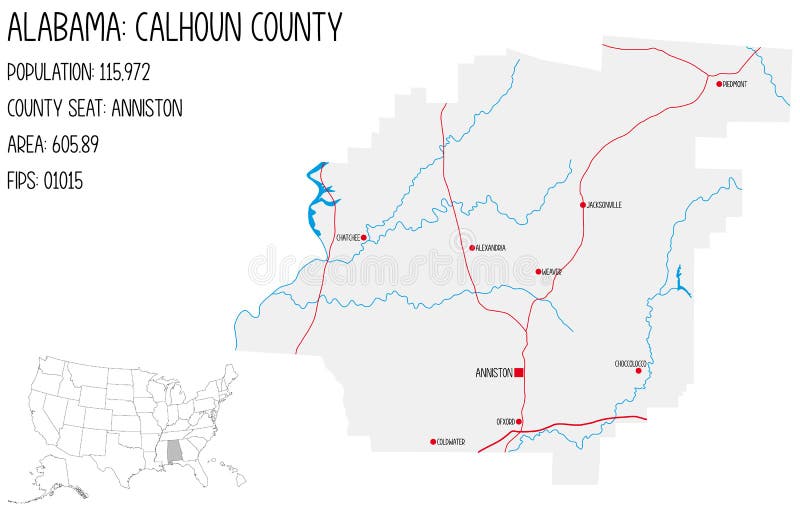 Map of Calhoun County in Alabama, USA. Stock Vector - Illustration of ...