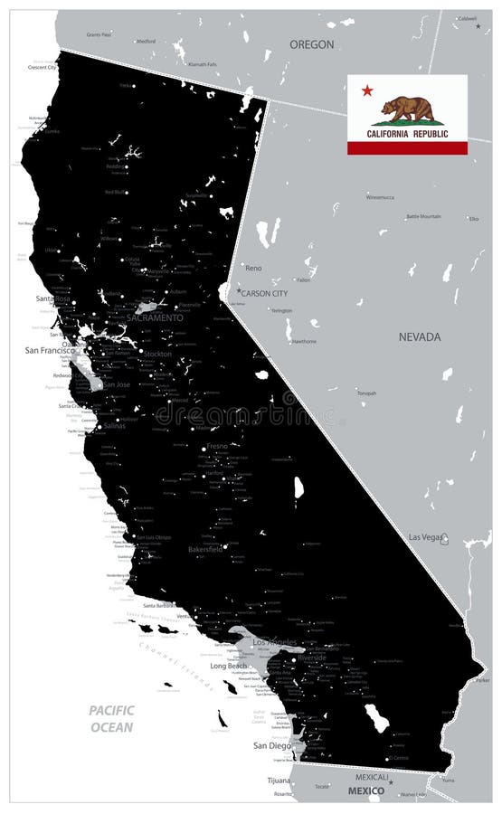 Map of California State Black Color Stock Vector - Illustration of ...
