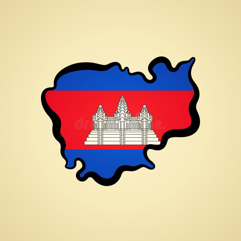 Cambodia - Map Colored with Flag Stock Vector - Illustration of ...