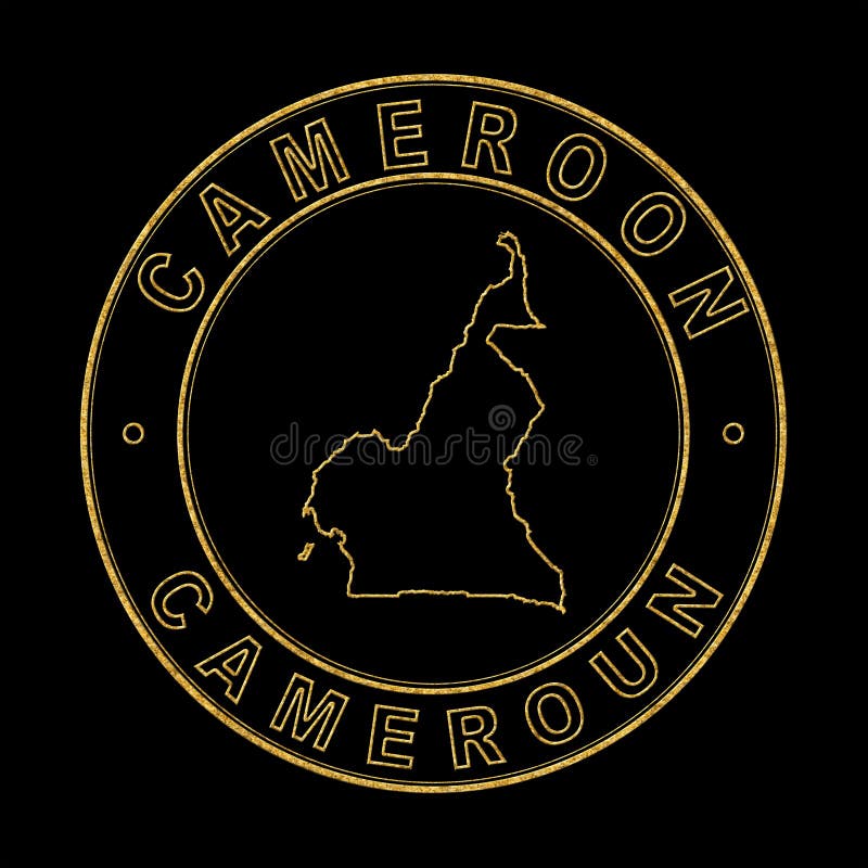 Map of Cameroon, Golden Stamp Black Background Stock Illustration ...
