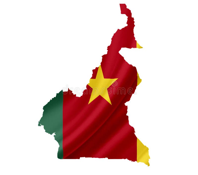 Map of Cameroon with Waving Flag Isolated on White Stock Image - Image ...
