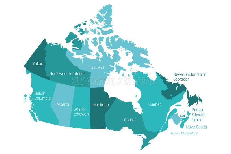 Map of Canada Divided into 10 Provinces and 3 Territories ...