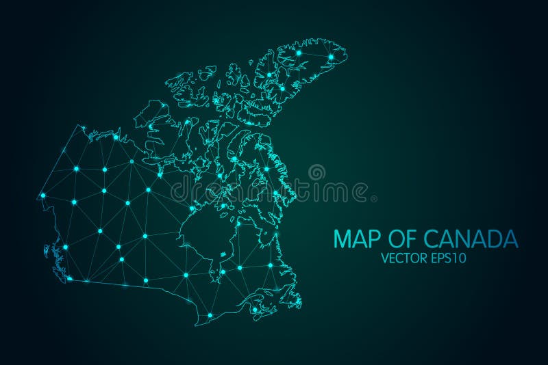 Map of Canada - with Glowing Point and Lines Scales on the Dark ...