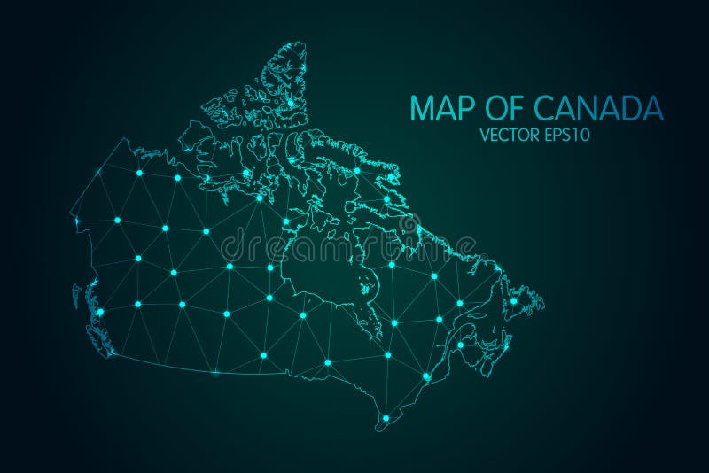Map of Canada - with Glowing Point and Lines Scales on the Dark ...