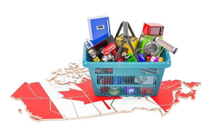 Map of Canada with Shopping Basket Full of Home and Kitchen Appliances ...