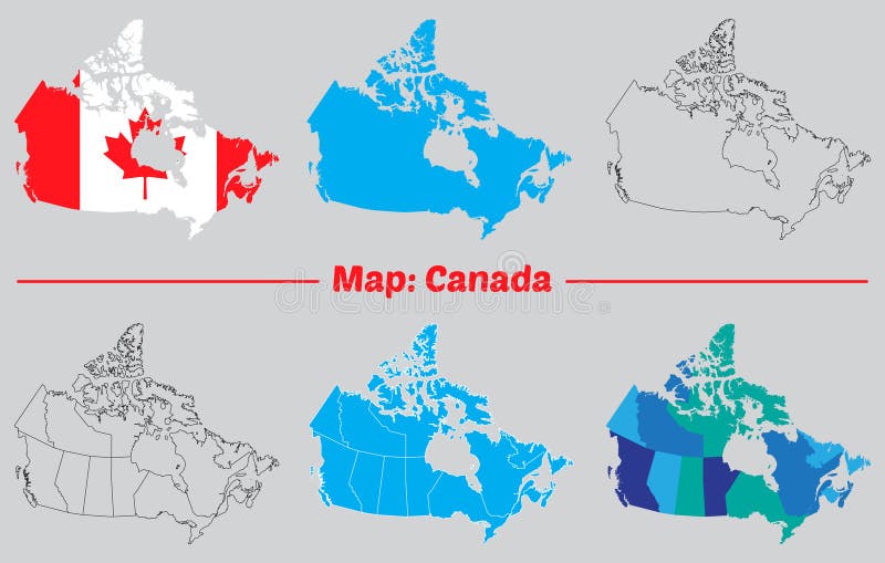 Map of Canada Vector Drawing. Canada Regions Map. Filled and Outline ...