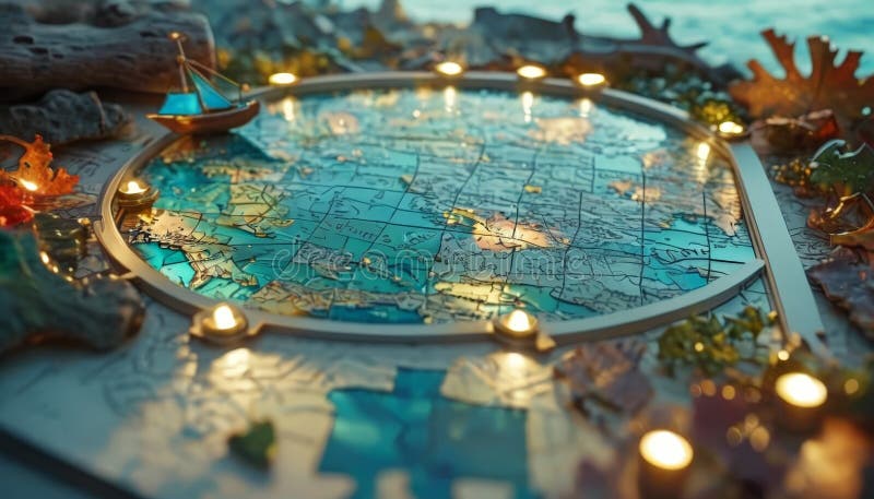 Map with Candles and Leaves on it Stock Illustration - Illustration of ...