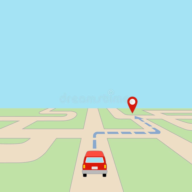Map with Car and GPS Route stock vector. Illustration of design - 158393883