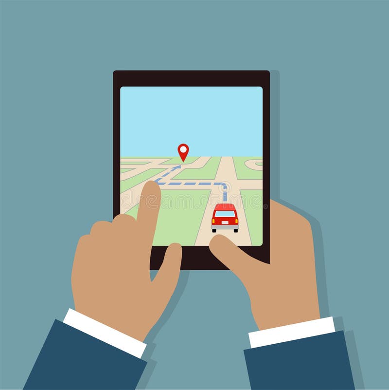 Map with Car and GPS Route on Road, Grouped and Layered EPS10 Stock ...