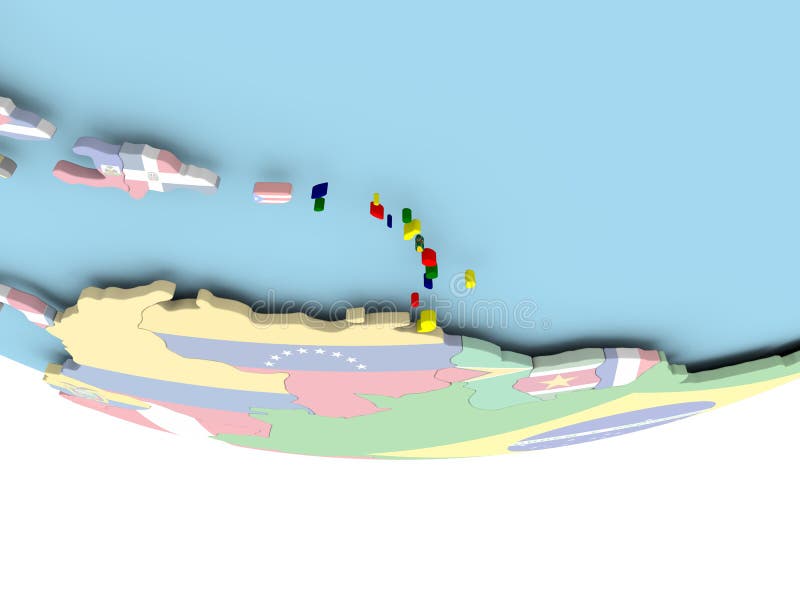 Map of Caribbean with Flag on Globe Stock Illustration - Illustration ...