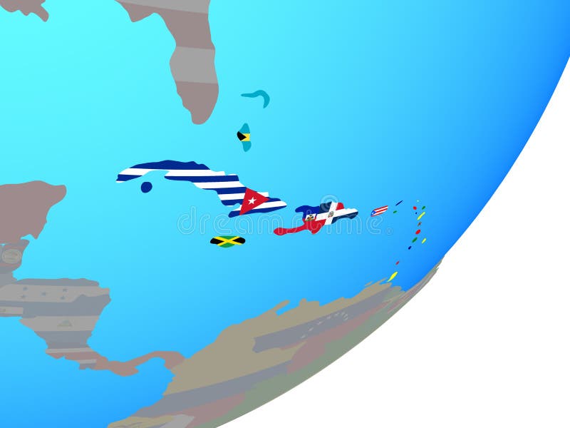 Caribbean with flag on map stock illustration. Illustration of globe ...