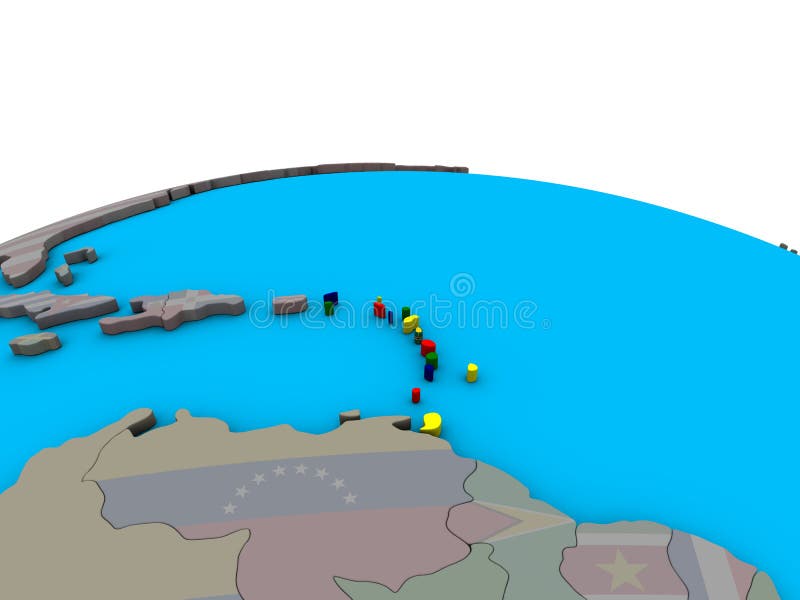 Map of Caribbean with Flag on Globe Stock Illustration - Illustration ...