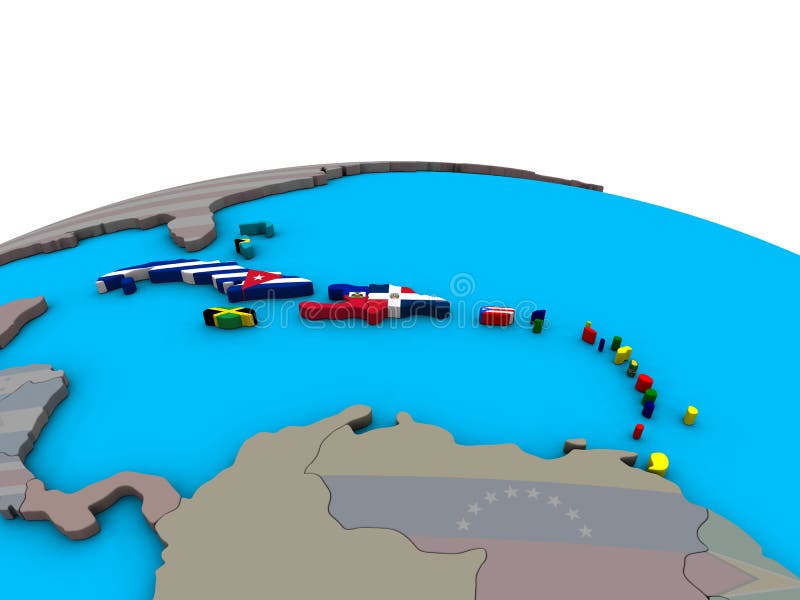 Caribbean with Flags on Map Stock Illustration - Illustration of cuba ...