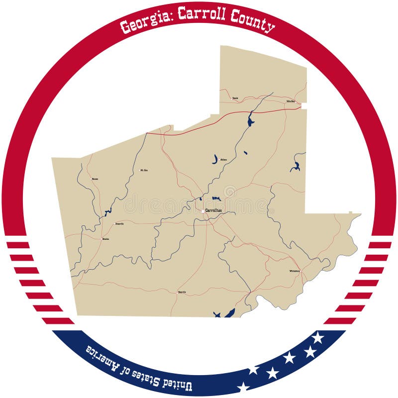Map of Carroll County in Georgia, USA Stock Vector - Illustration of ...
