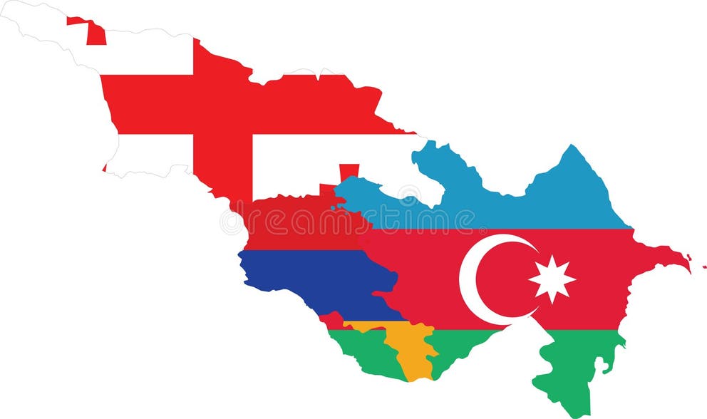 Map of Caucasus Countries with National Flag Stock Vector ...