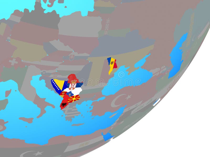 Map of CEFTA Countries with Flag on Globe Stock Illustration ...