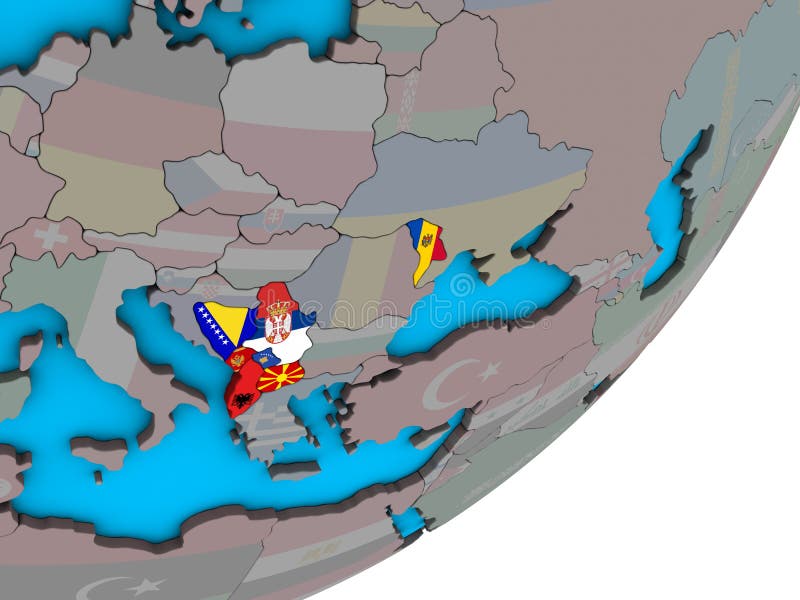 Map of CEFTA Countries with Flags on Globe Stock Illustration ...