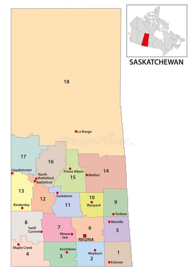Map of Census Districts of Saskatchewan, Canada Stock Illustration ...