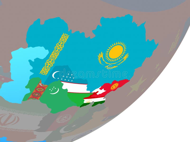 Map of Central Asia with Flag on Globe Stock Illustration ...