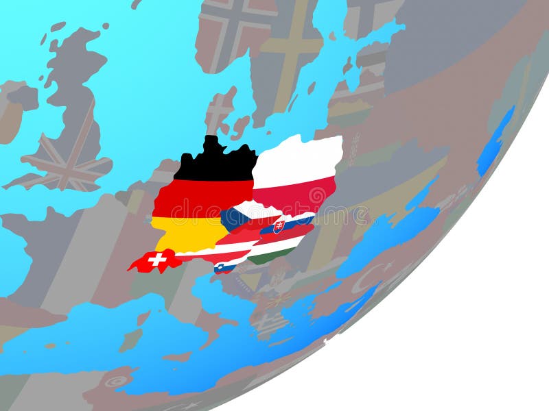 Map of Central Europe with Flag on Globe Stock Illustration ...