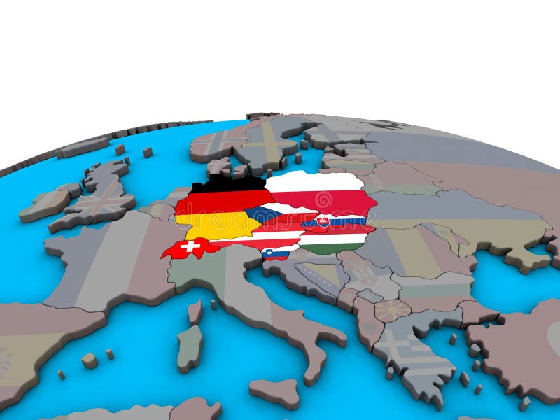 Map of Central Europe with Flags on Globe Stock Illustration ...